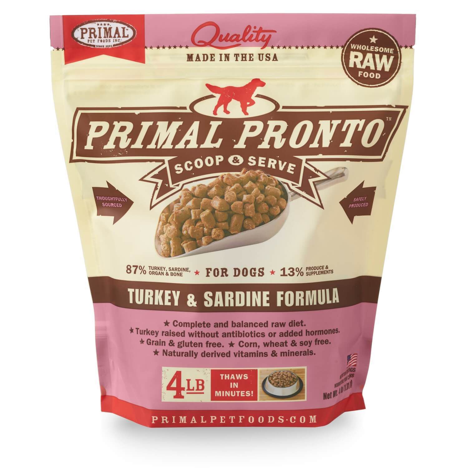 Primal Pronto Frozen Raw Turkey & Sardine Formula Dog Food | Pet Supermarket