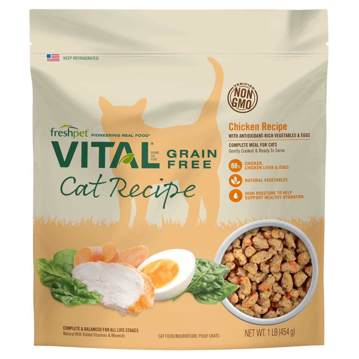Freshpet Vital Grain Free Fresh Cat Food, Chicken Recipe 1lb | Pet ...