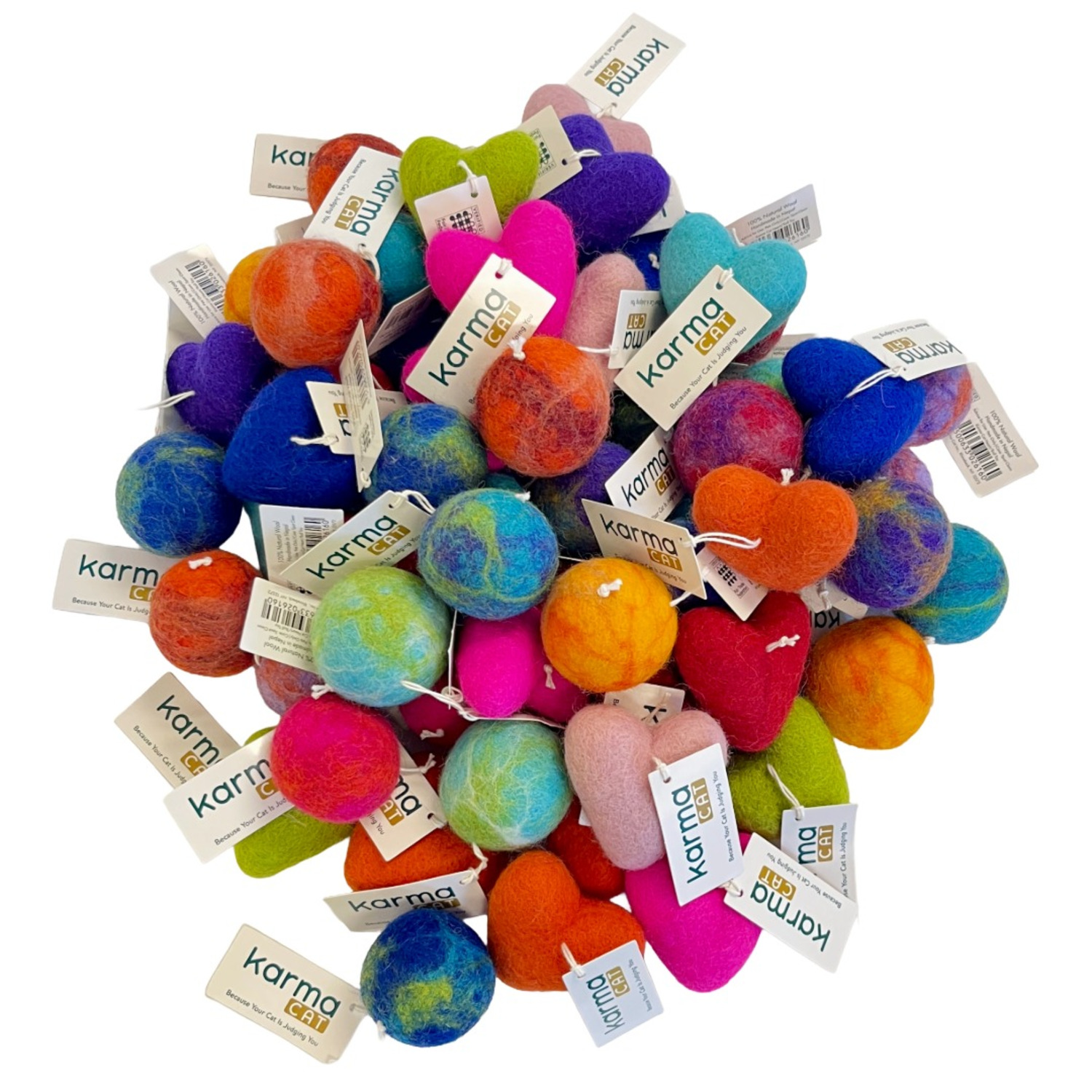 Karma Cat Hand Made Wool Toys For Cats, Balls And Hearts, Assorted ...