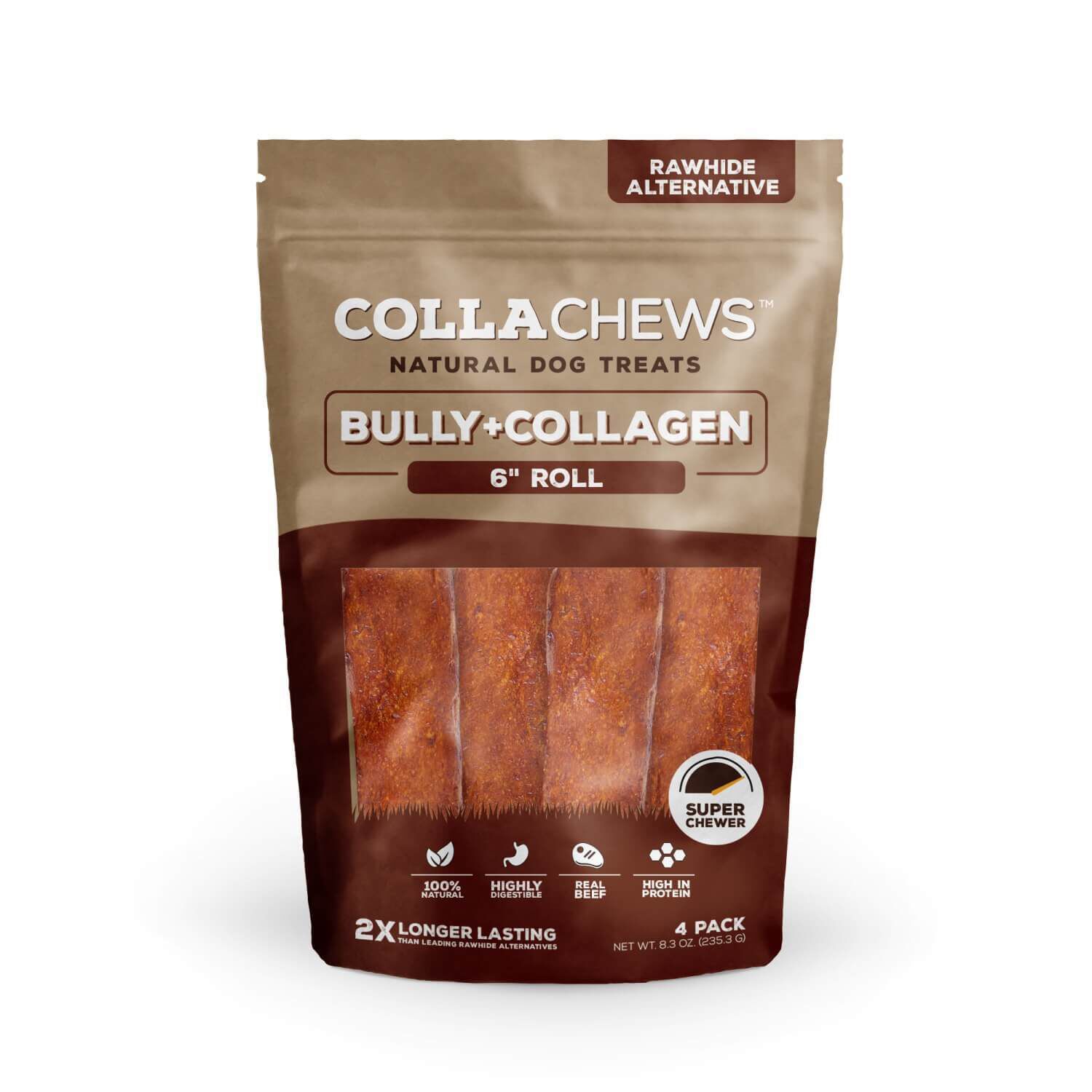 Colla Chews 6" Collagen Roll Bully Flavor Dog Treats 1ea-4Pack | Pet ...