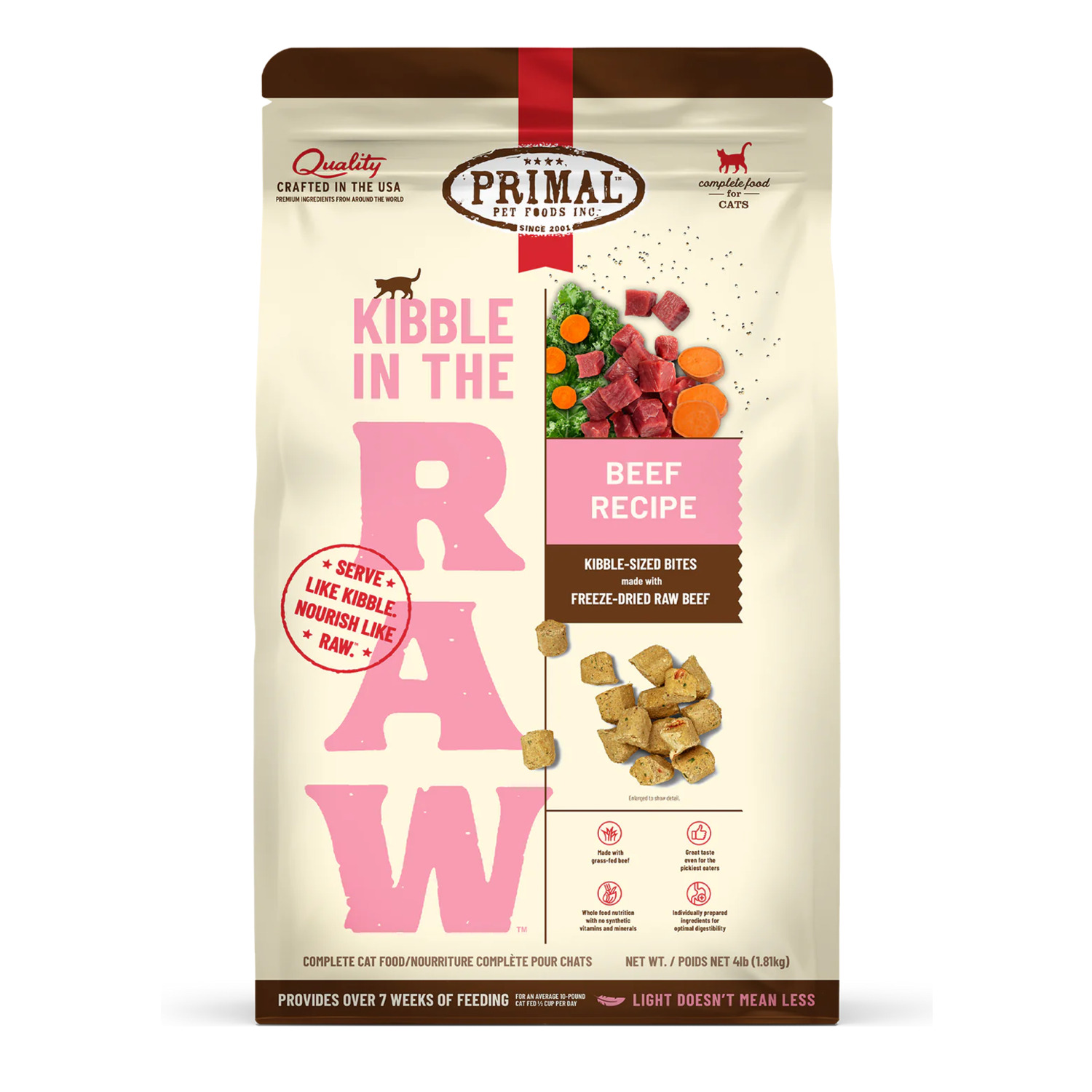 Primal Kibble In The Raw Beef Recipe Freeze-Dried Cat Food, 4Lb 4lb ...