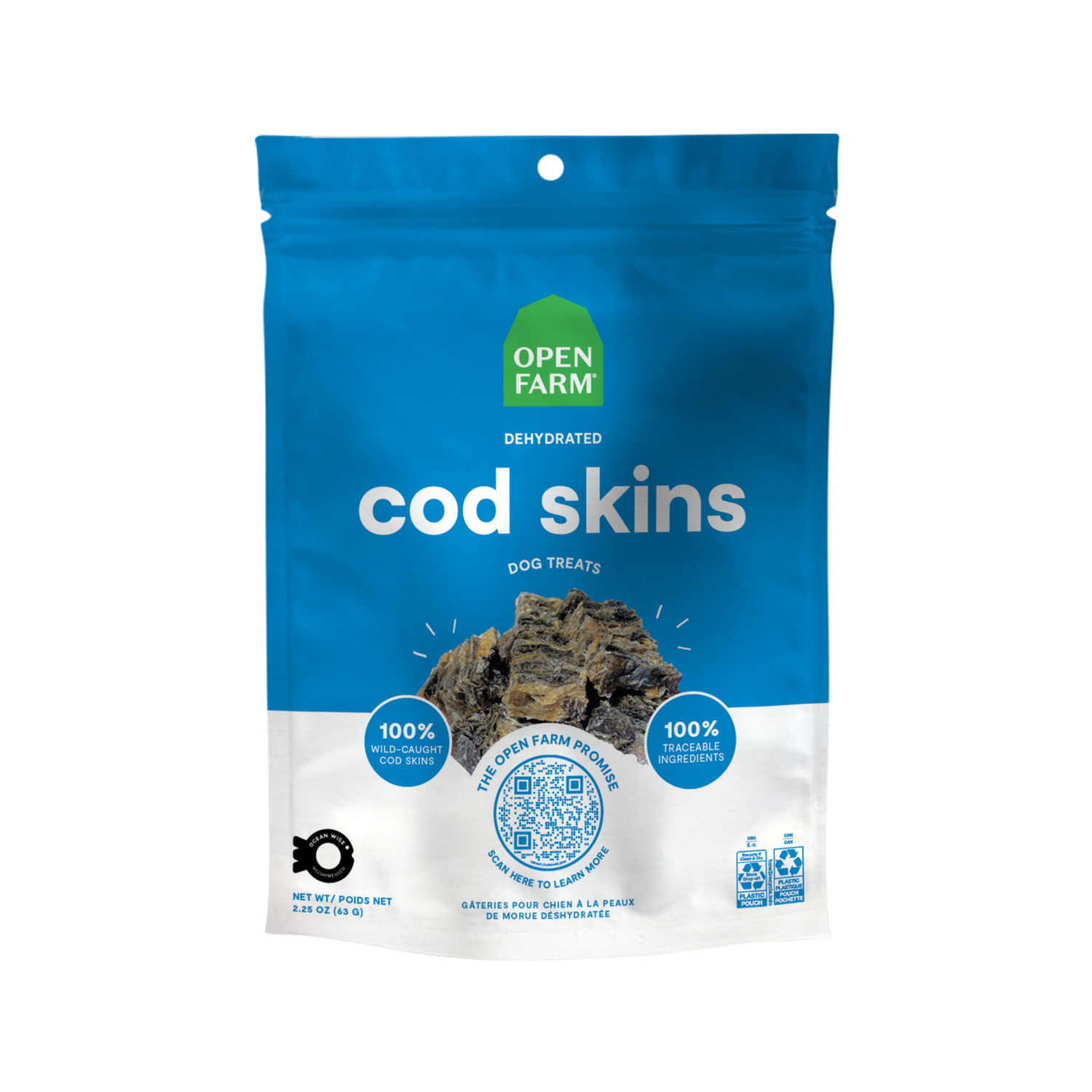Single Ingredient Dog Treats - Dehydrated Cod Skins - Open Farm 2.5oz ...