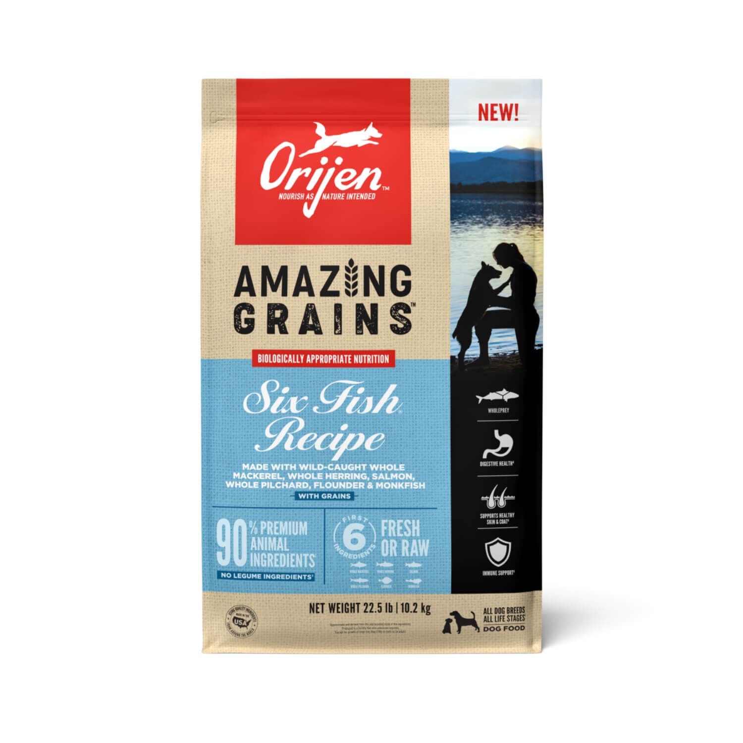 Orijen Amazing Grains High Protien Six Fish Recipe Dry Dog Food 22.5lb ...
