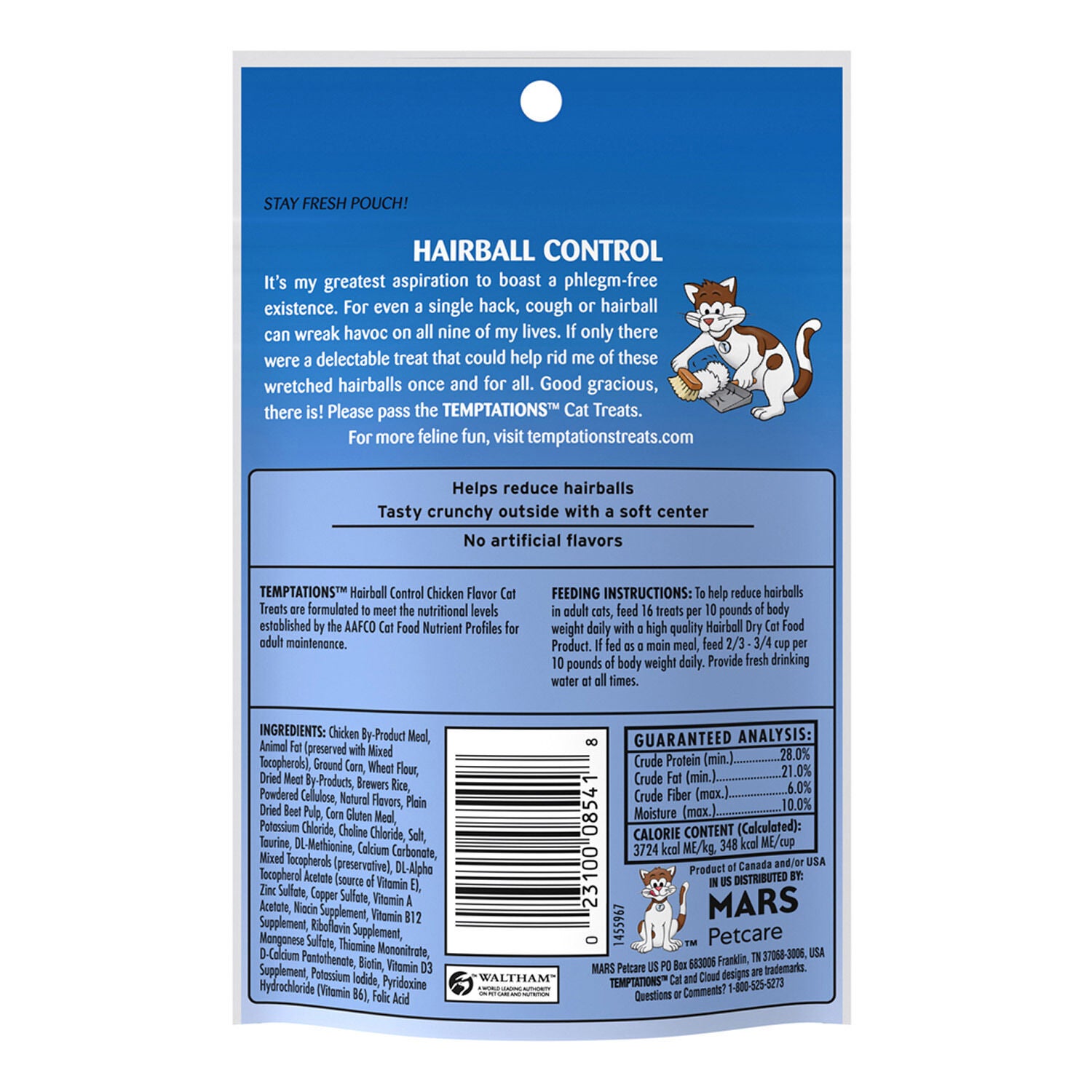 Temptations Hairball Control Tasty Chicken Flavour Cat Treat | Pet ...