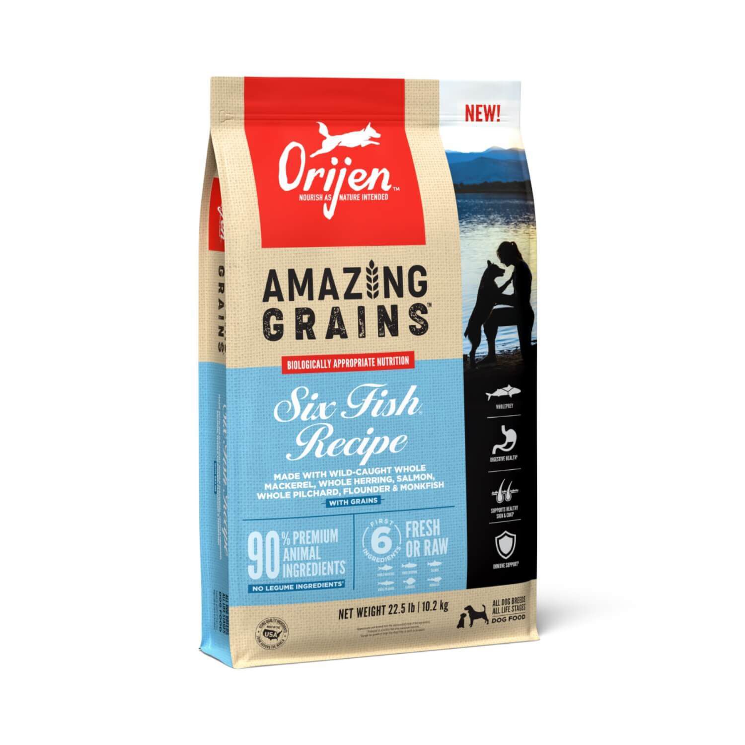 Orijen Amazing Grains High Protien Six Fish Recipe Dry Dog Food 22.5lb ...