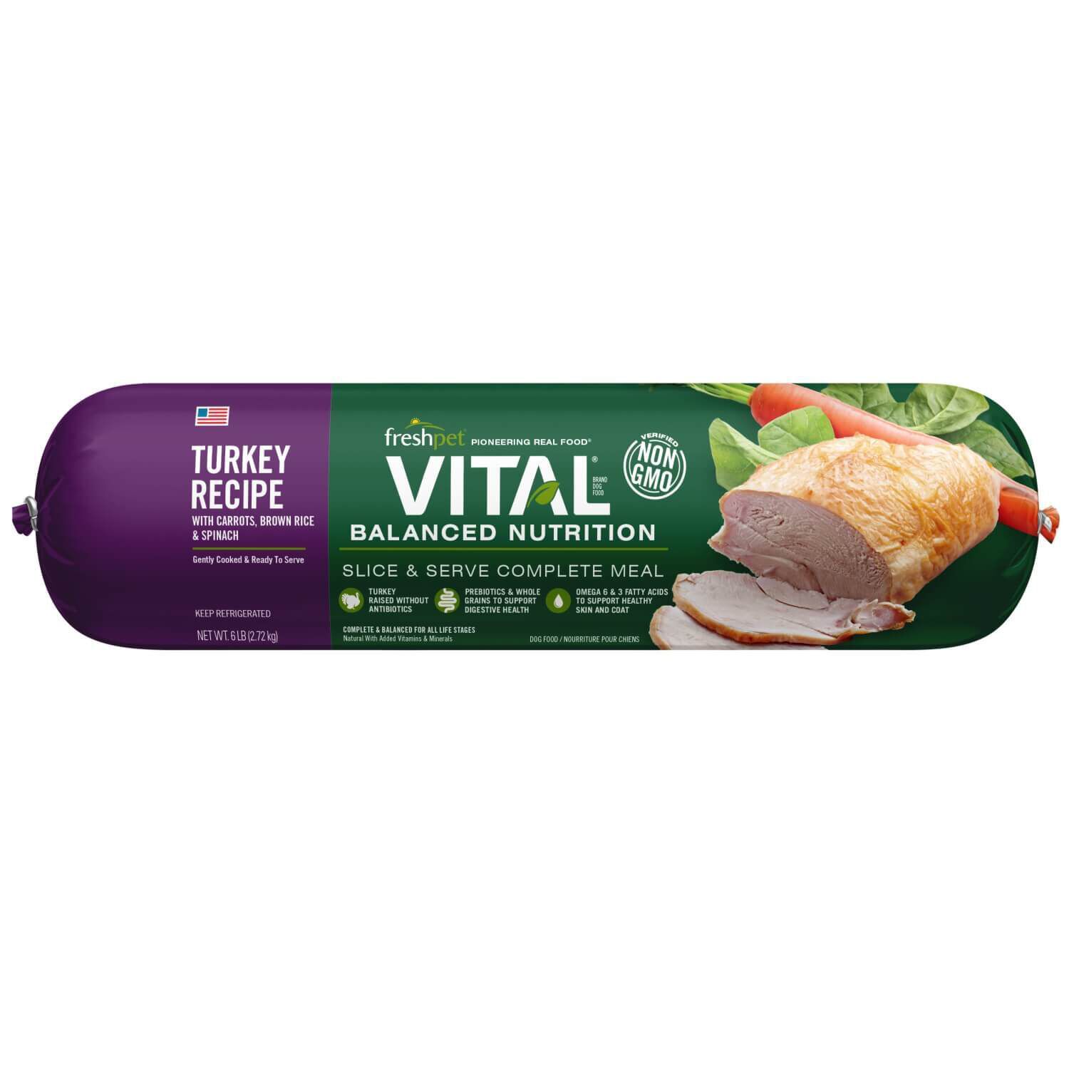 Freshpet Vital Balanced Nutrition Fresh Dog Food, Turkey Roll Recipe ...