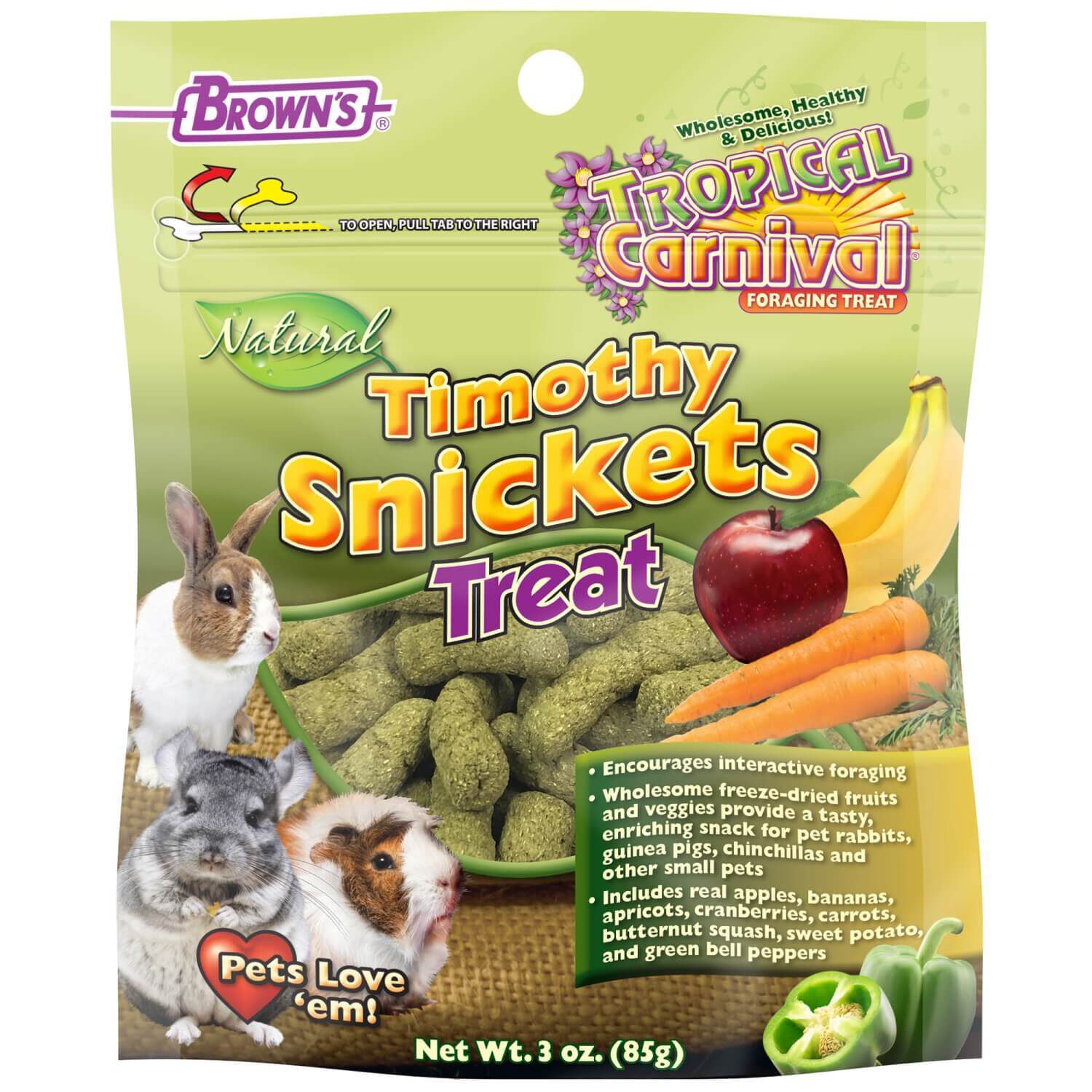Tropical Carnival Natural Timothy Snickets Small Animal Treat 3oz | Pet Supermarket