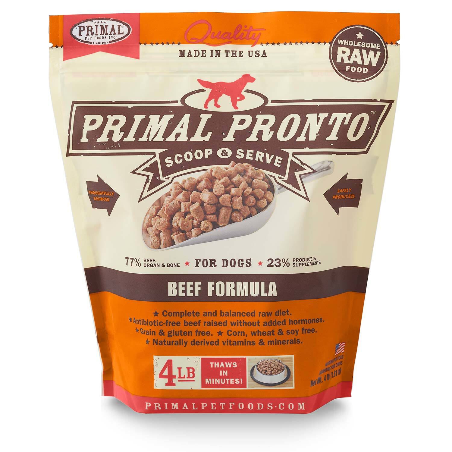 Primal Frozen Canine Beef Pronto Formula Dog Food 4lb | Pet Supermarket