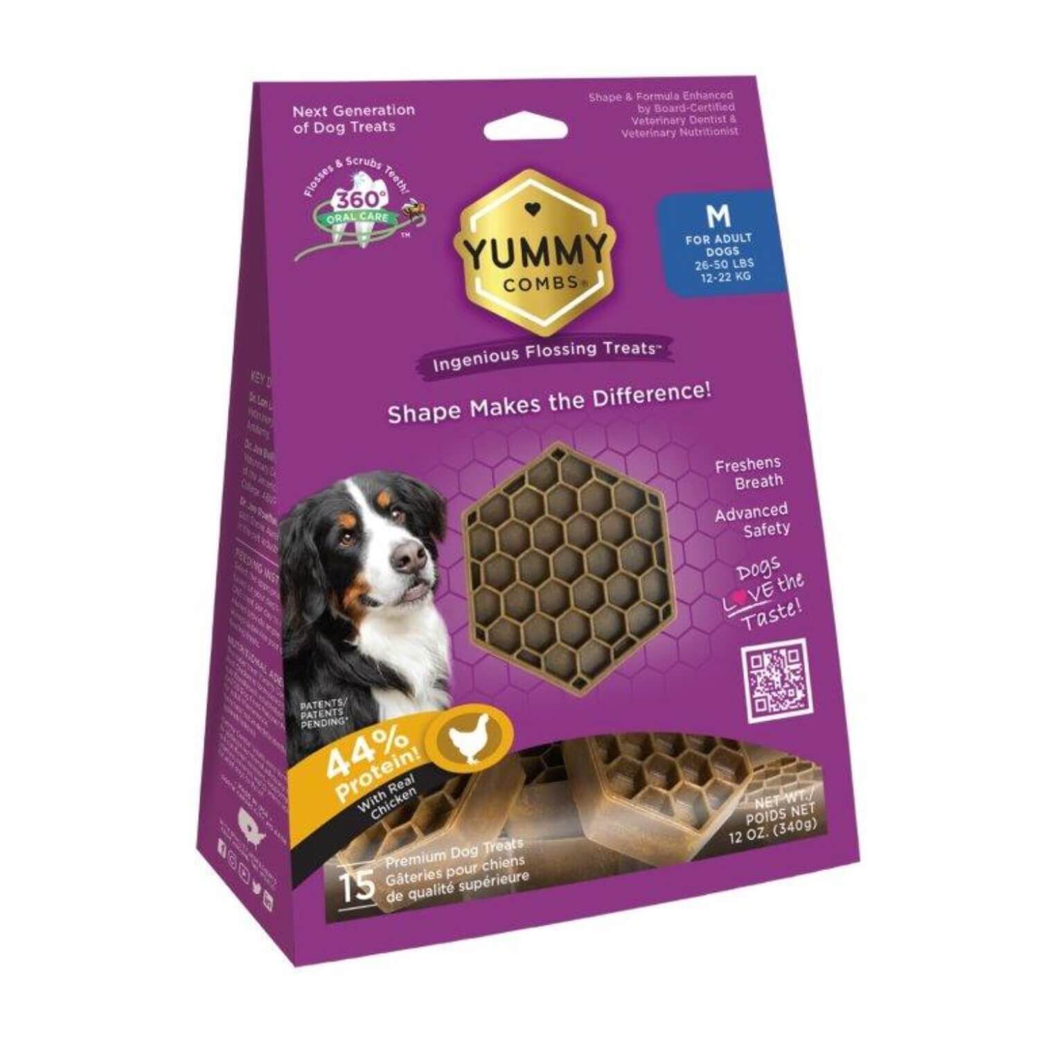 Yummy Combs Grain Free Protein Rich Medium Dog Dental Treat, 12oz, 15 ...