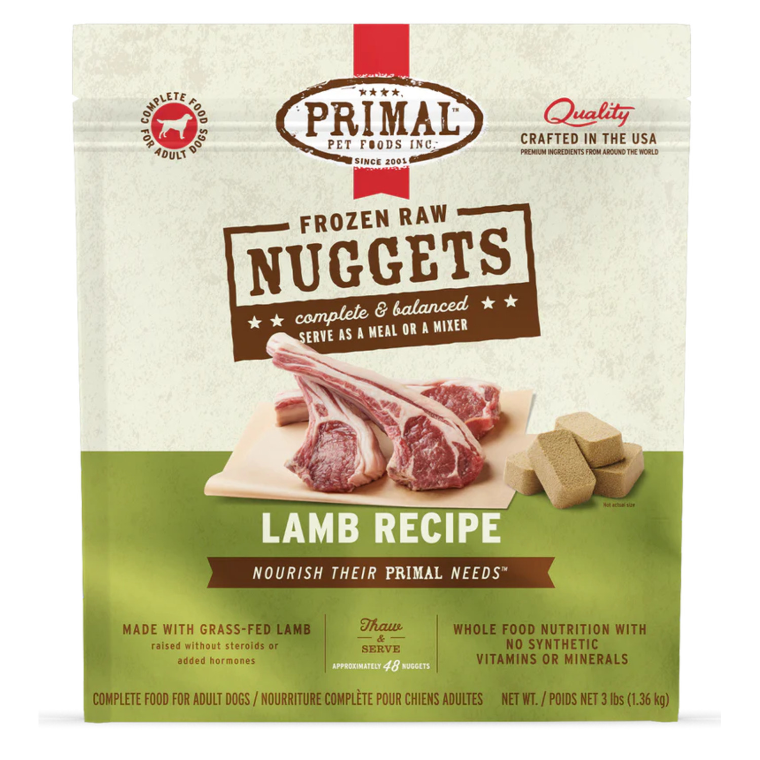 Primal Raw Nuggets Frozen Dog Food, Lamb Recipe 3lb | Pet Supermarket