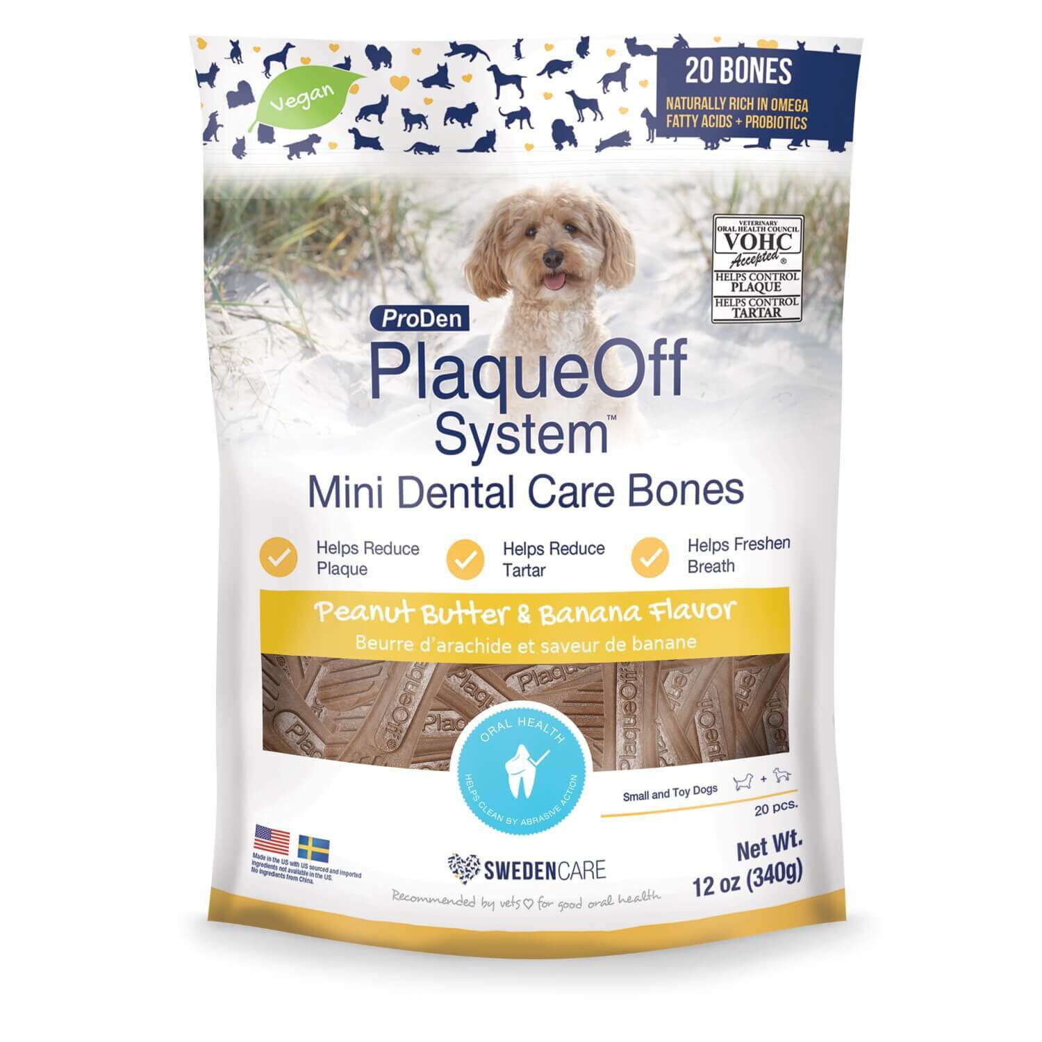 Proden Plaque Off Mini Dog Bones Dental Treats, Peanut Butter & Banana ...