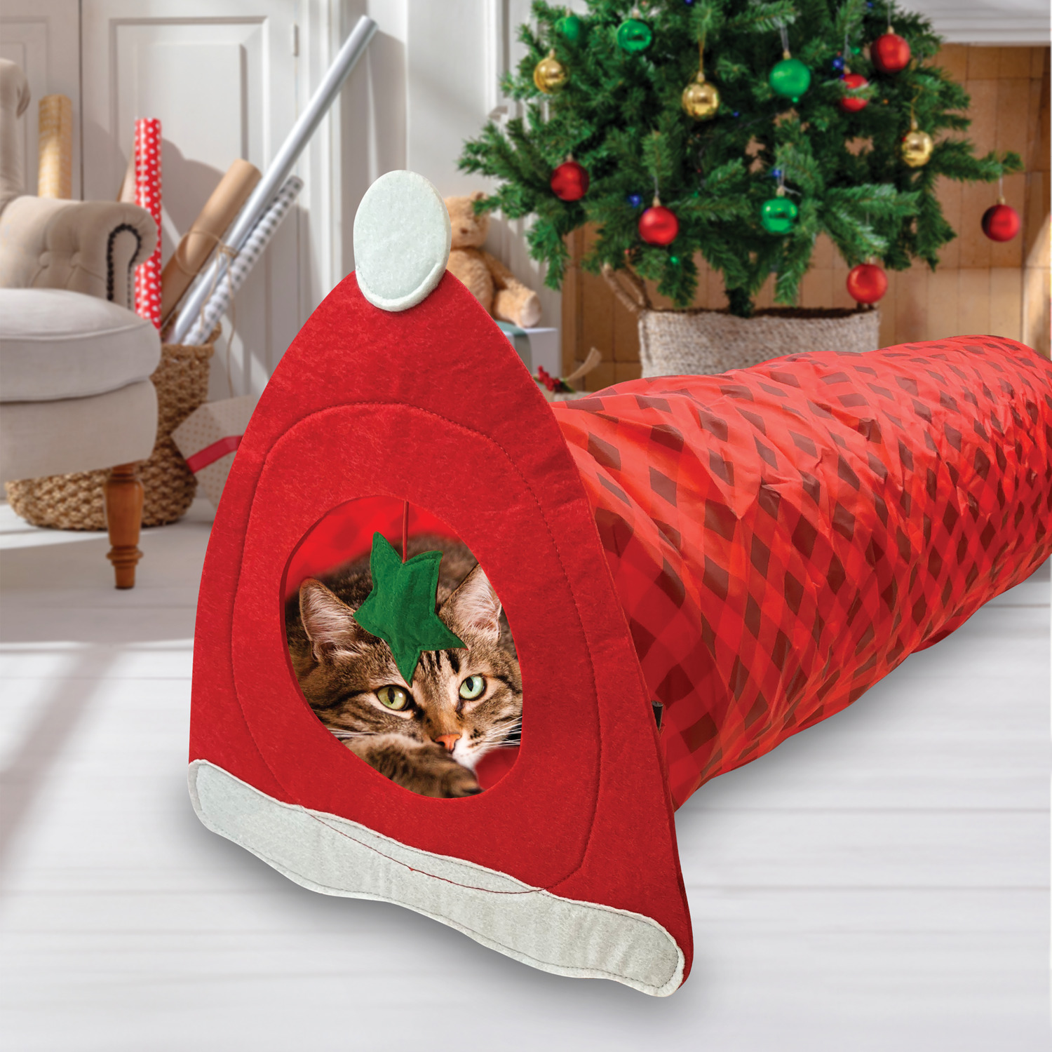 Unique Petz Holiday Santa Hat Cat Tunnel Cat Toy | Pet Supermarket