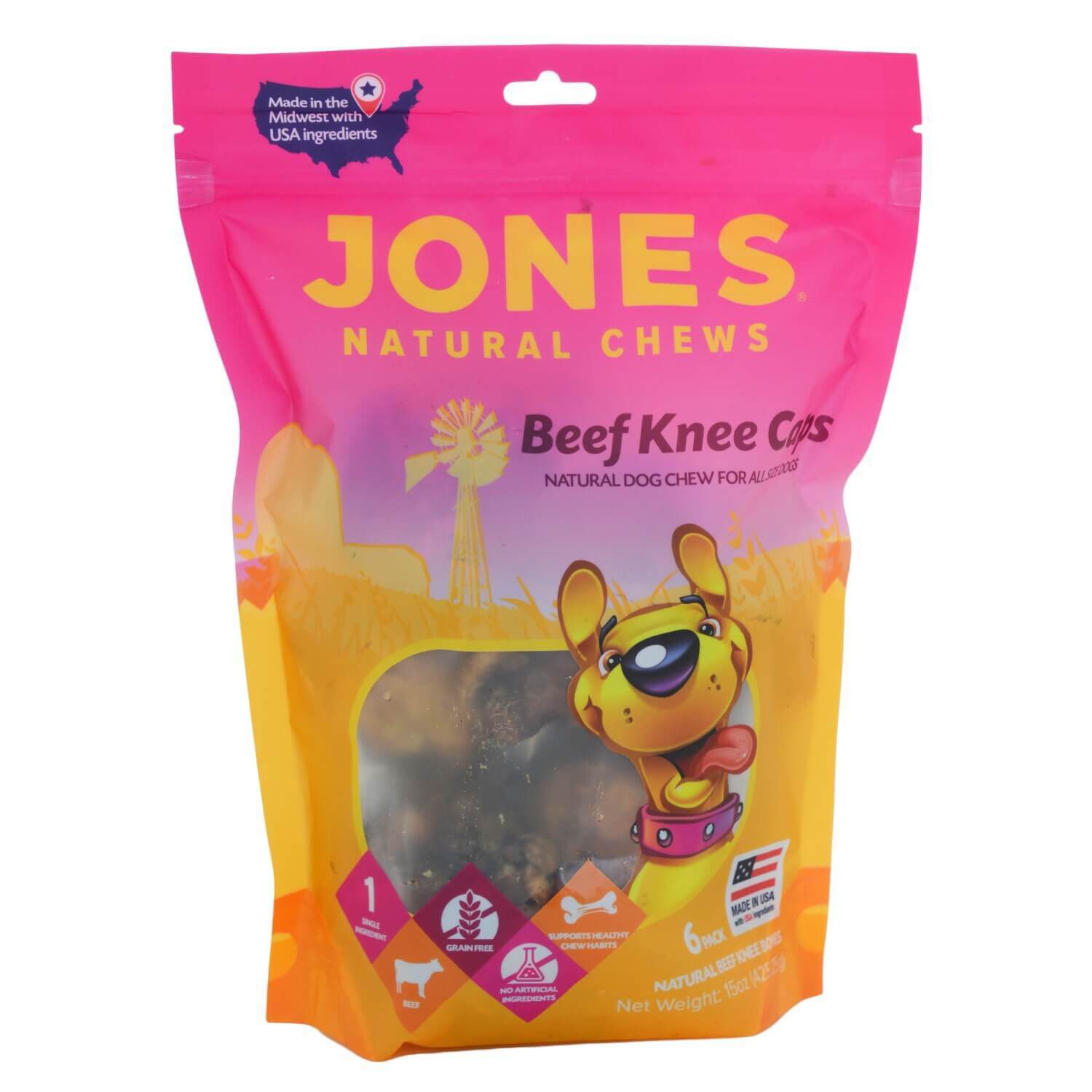 Jones Natural Chews Beef Knee Caps Natural Dog Treat 6pk | Pet Supermarket